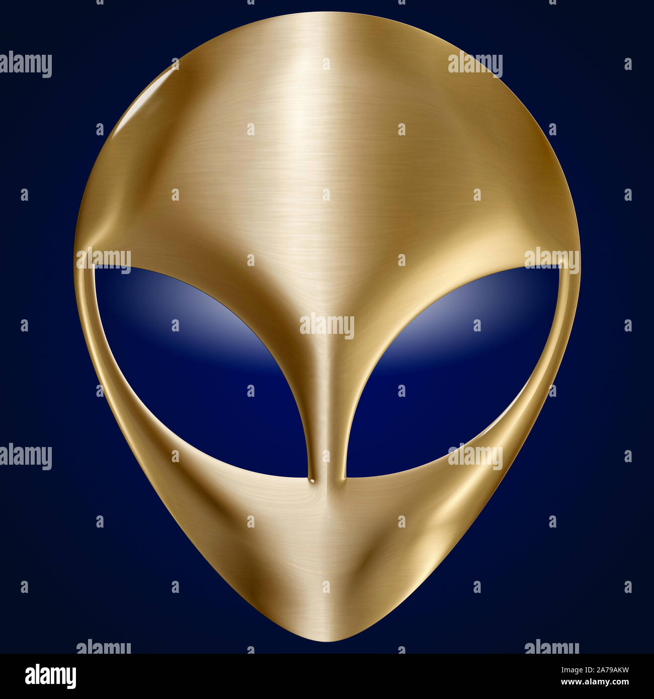 Alien symbol, metallic surface on the blue background, graphic ...