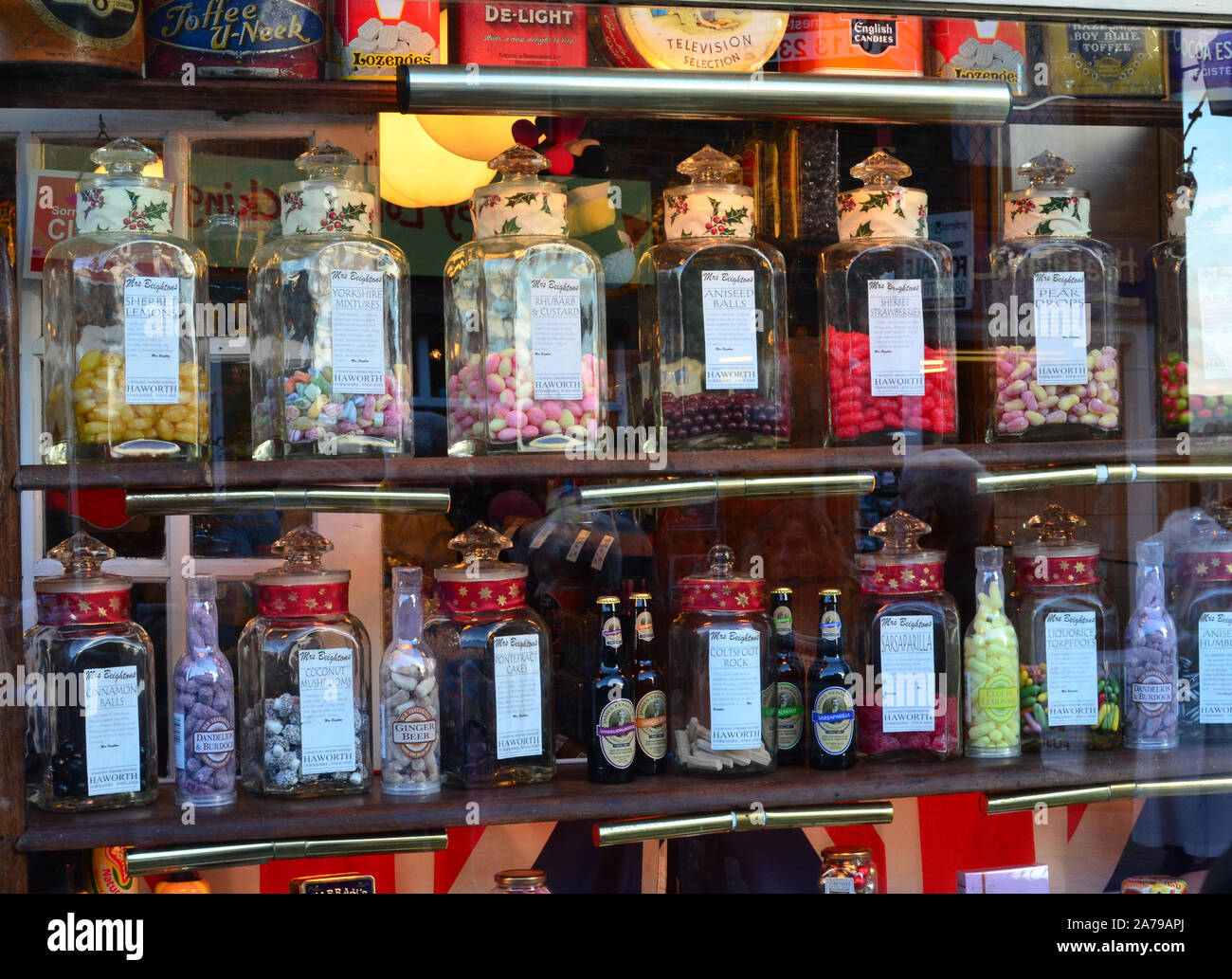 Sweet shop window, Haworth , Bronte country Stock Photo - Alamy