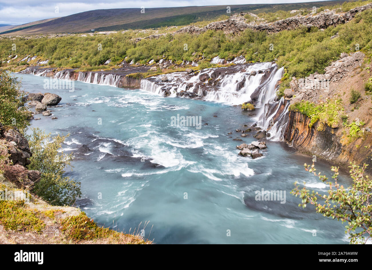 Amazing waterfalls of Hraunfossar and Barnafoss, Iceland Stock Photo ...