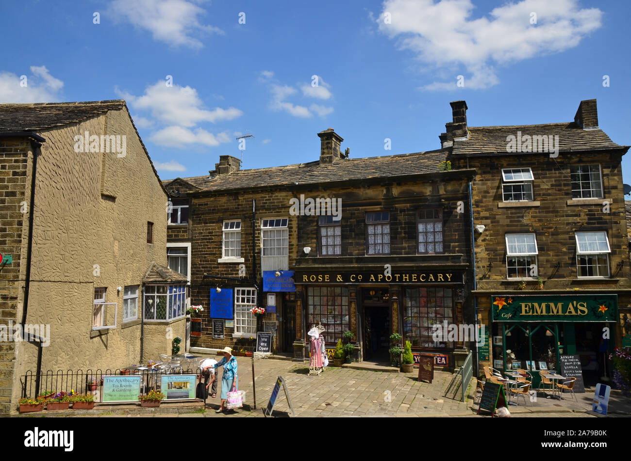 Shops, Haworth Main street, Bronte country, Yorkshire Stock Photo - Alamy