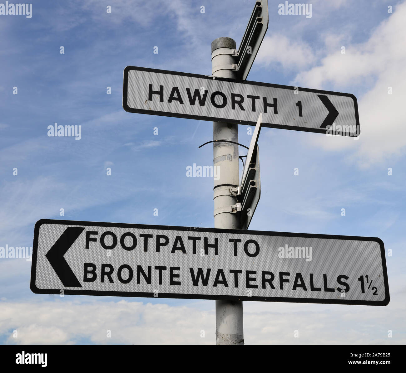 Bronte waterfall sign post , Haworth Moor, Bronte country, Yorkshire ...