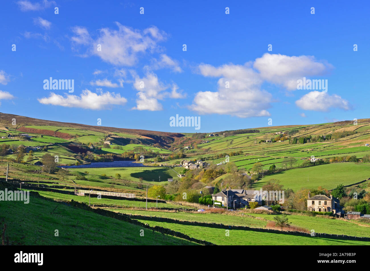 Ponden reservoir from Stanbury, Bronte country, Yorkshire Stock Photo ...
