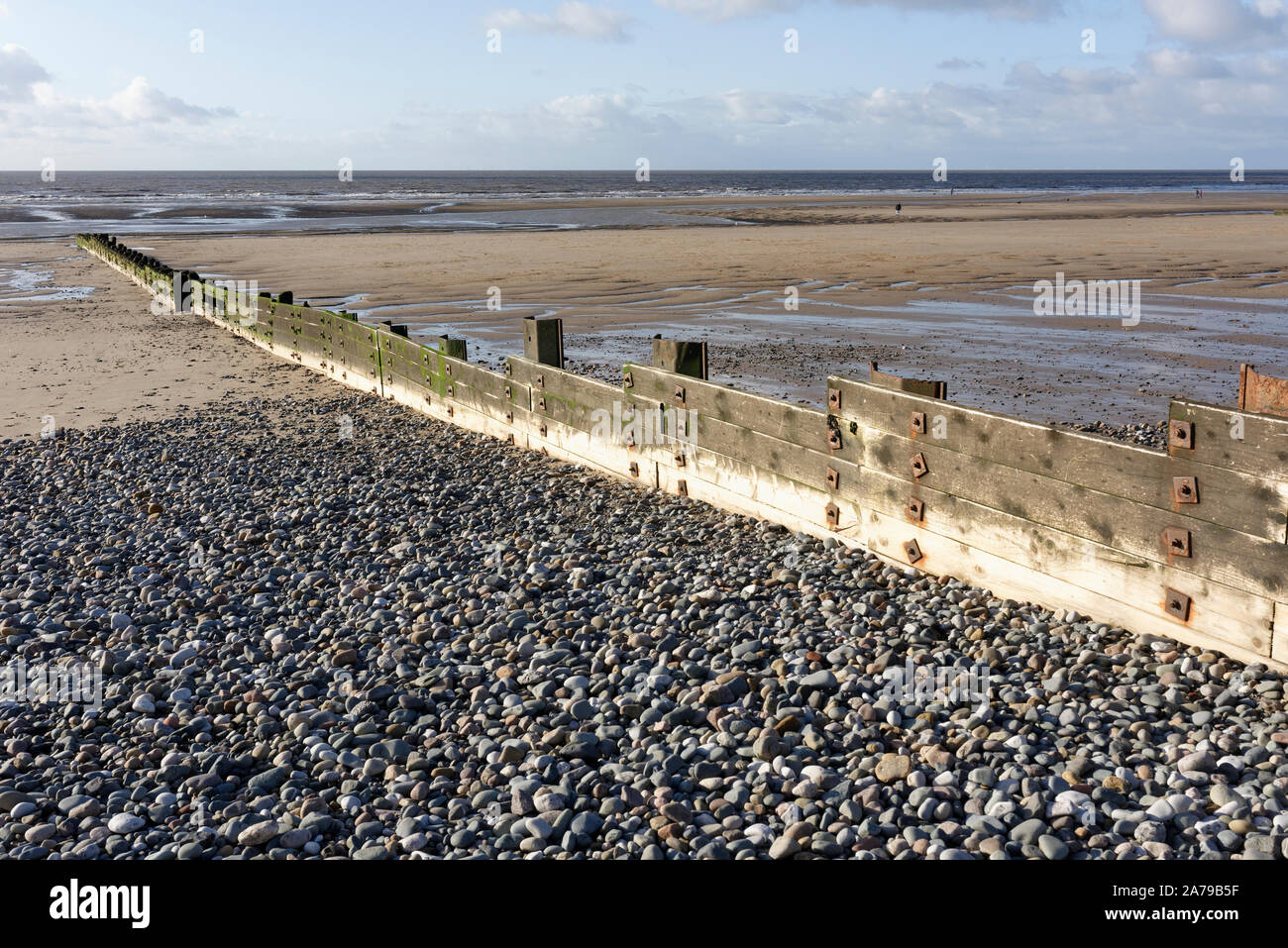 Timber groyne and shingle, beach deposition in rossall lancashire uk ...