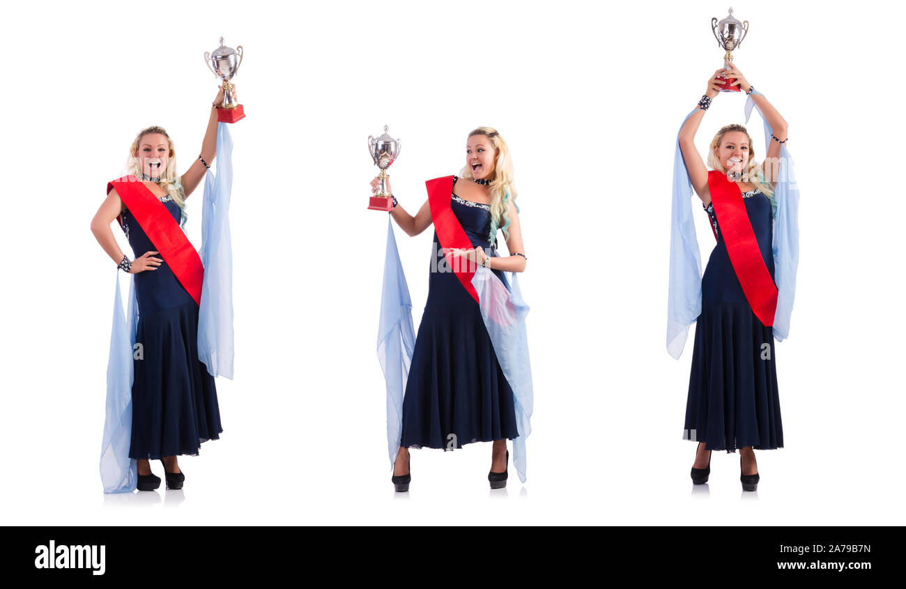 The beauty contest winner isolated on the white Stock Photo - Alamy