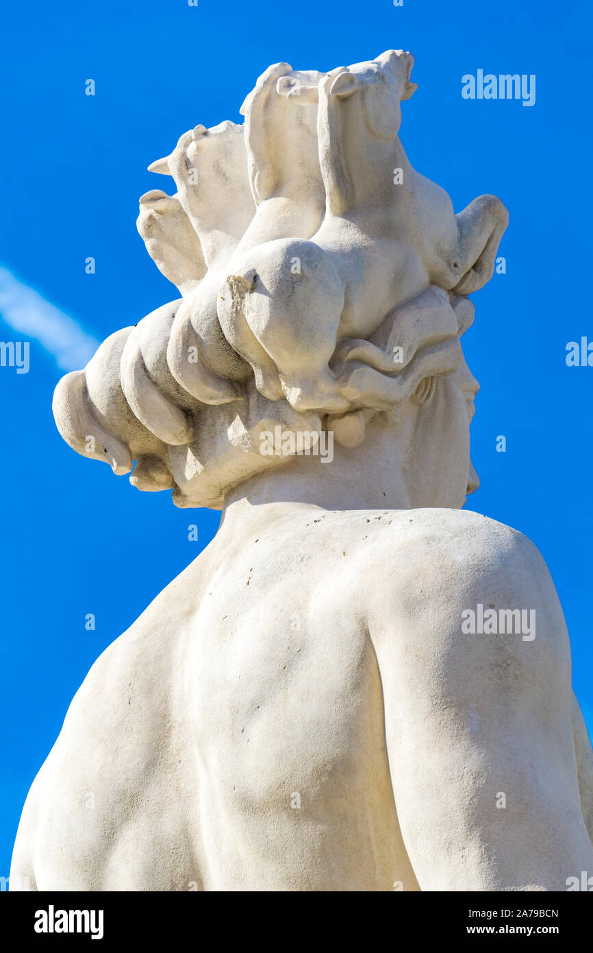 Detail of Apollo statue at Fountain of the Sun on the Place Massena in ...