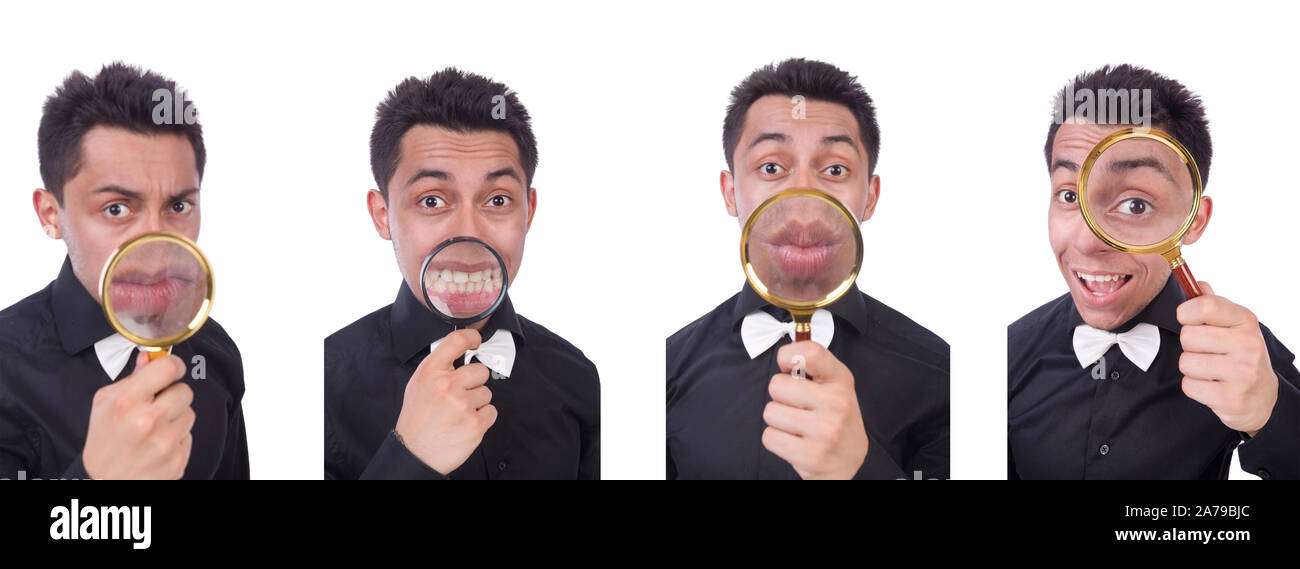 The funny man with magnifying glass Stock Photo - Alamy