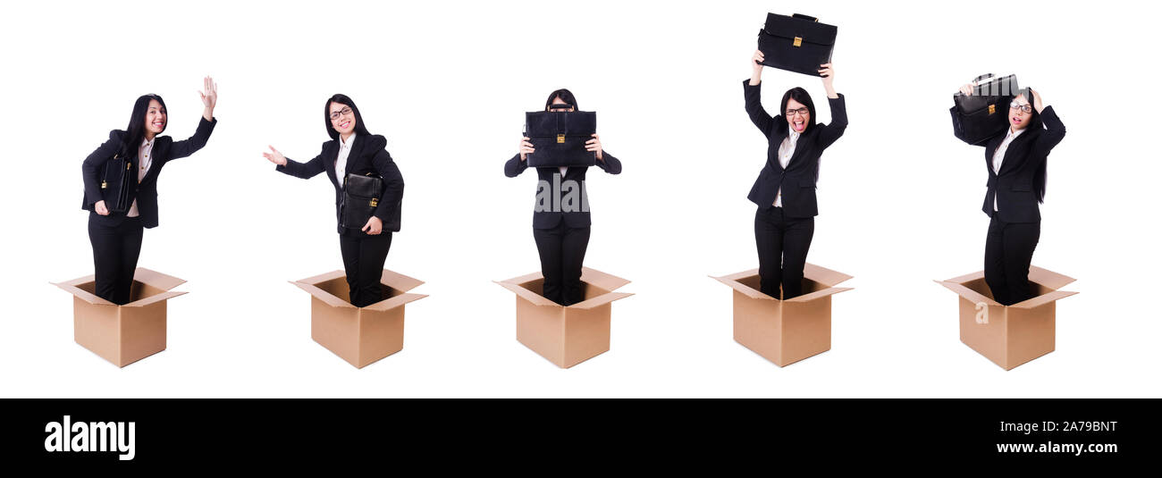 The businesswoman in thinking out of box concept Stock Photo - Alamy