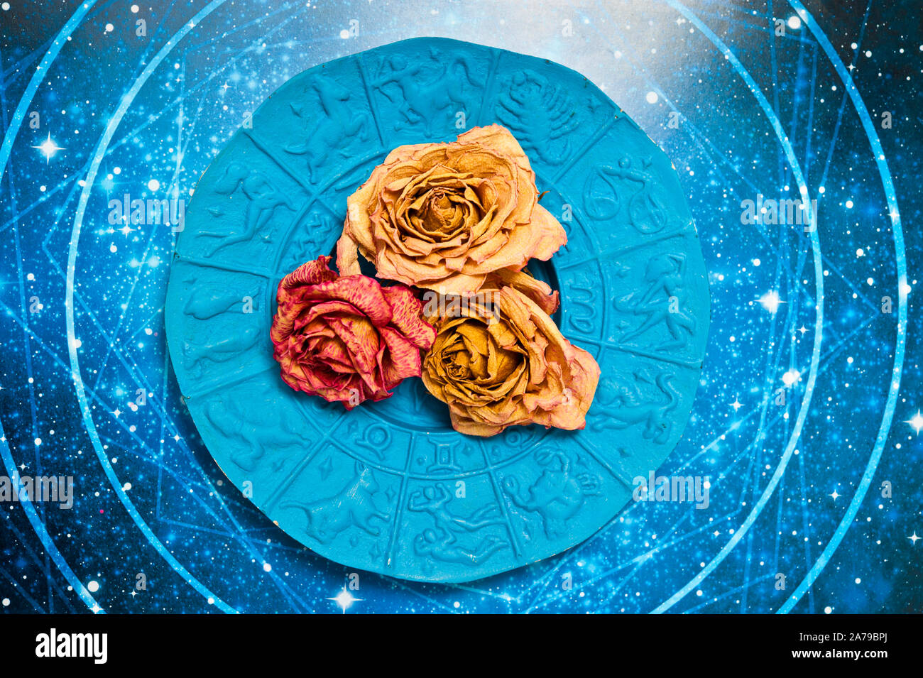 astrology plate with roses Stock Photo - Alamy