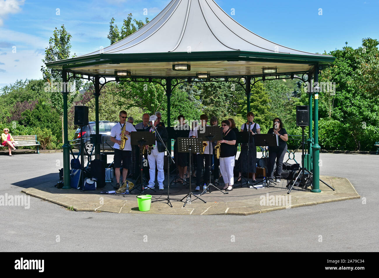 Jazz band, Band stand, Central Park, Haworth, West Yorkshire Stock ...