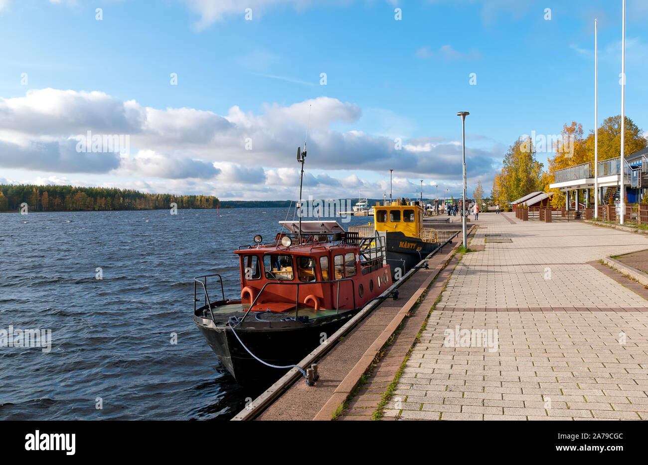 Puumala, Finland–October 5, 2019: Boats on the bank of The Saimaa Lake ...