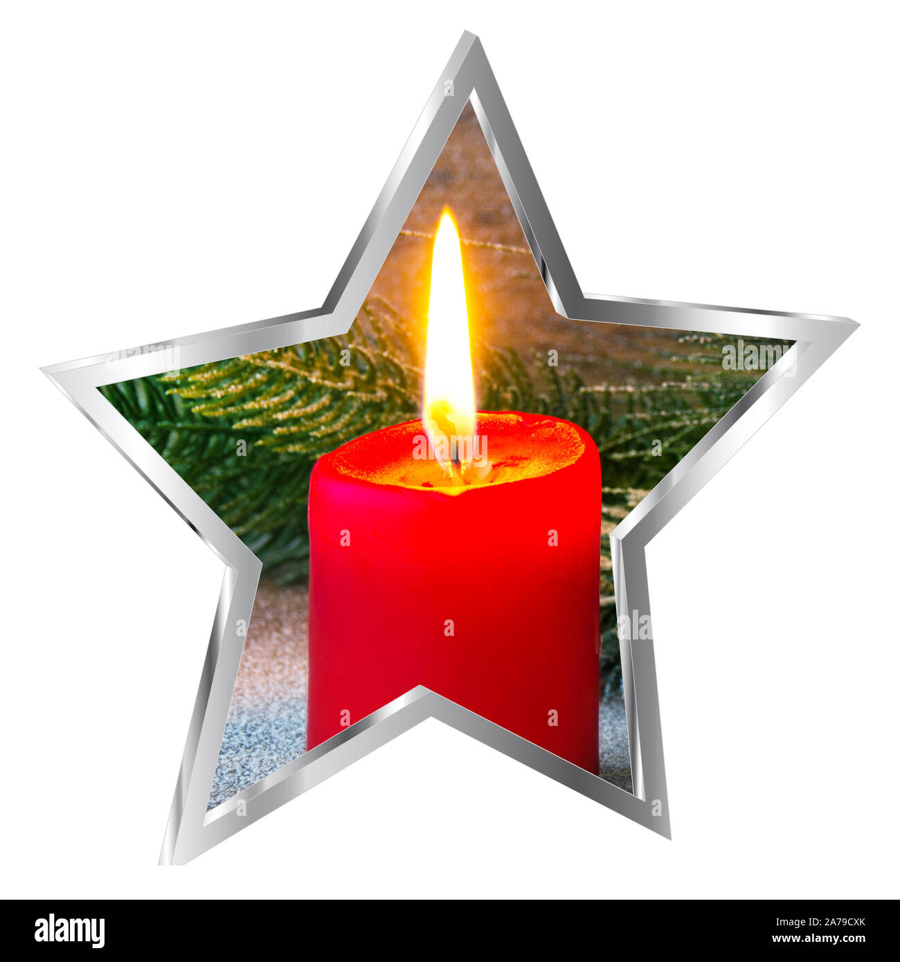 Chrome star insulated on white background with candle Stock Photo - Alamy