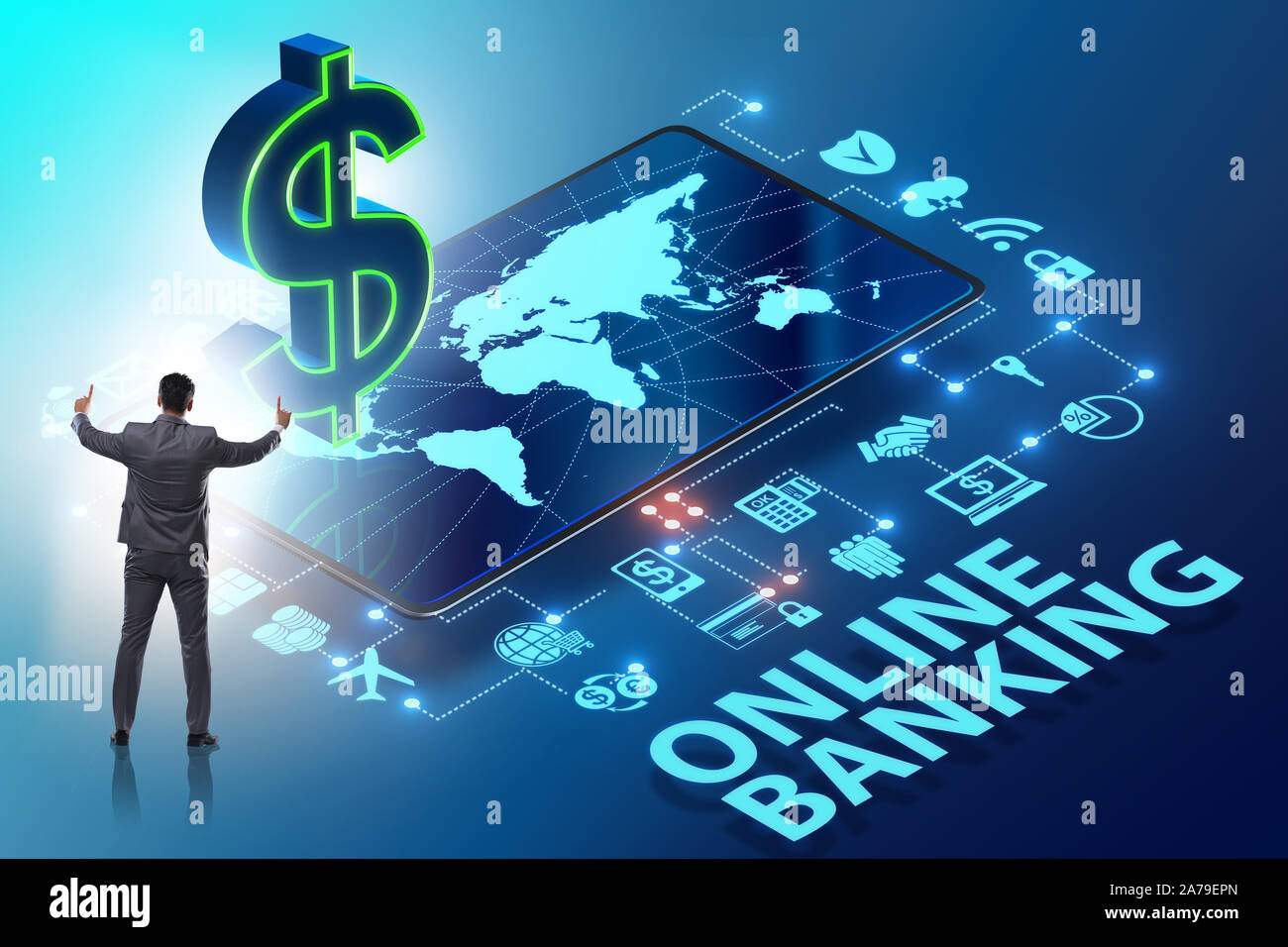 Online banking concept with the businessman Stock Photo - Alamy
