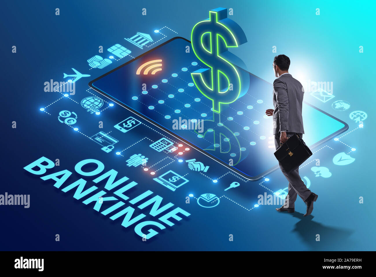 Online banking concept with the businessman Stock Photo - Alamy