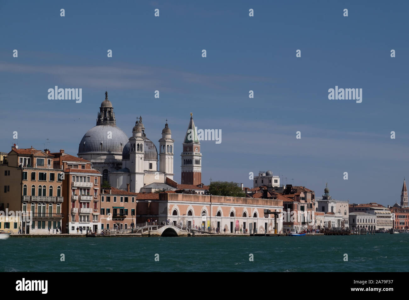 Huge blue sky scene above the panorama of wonderful buildings of Venice ...