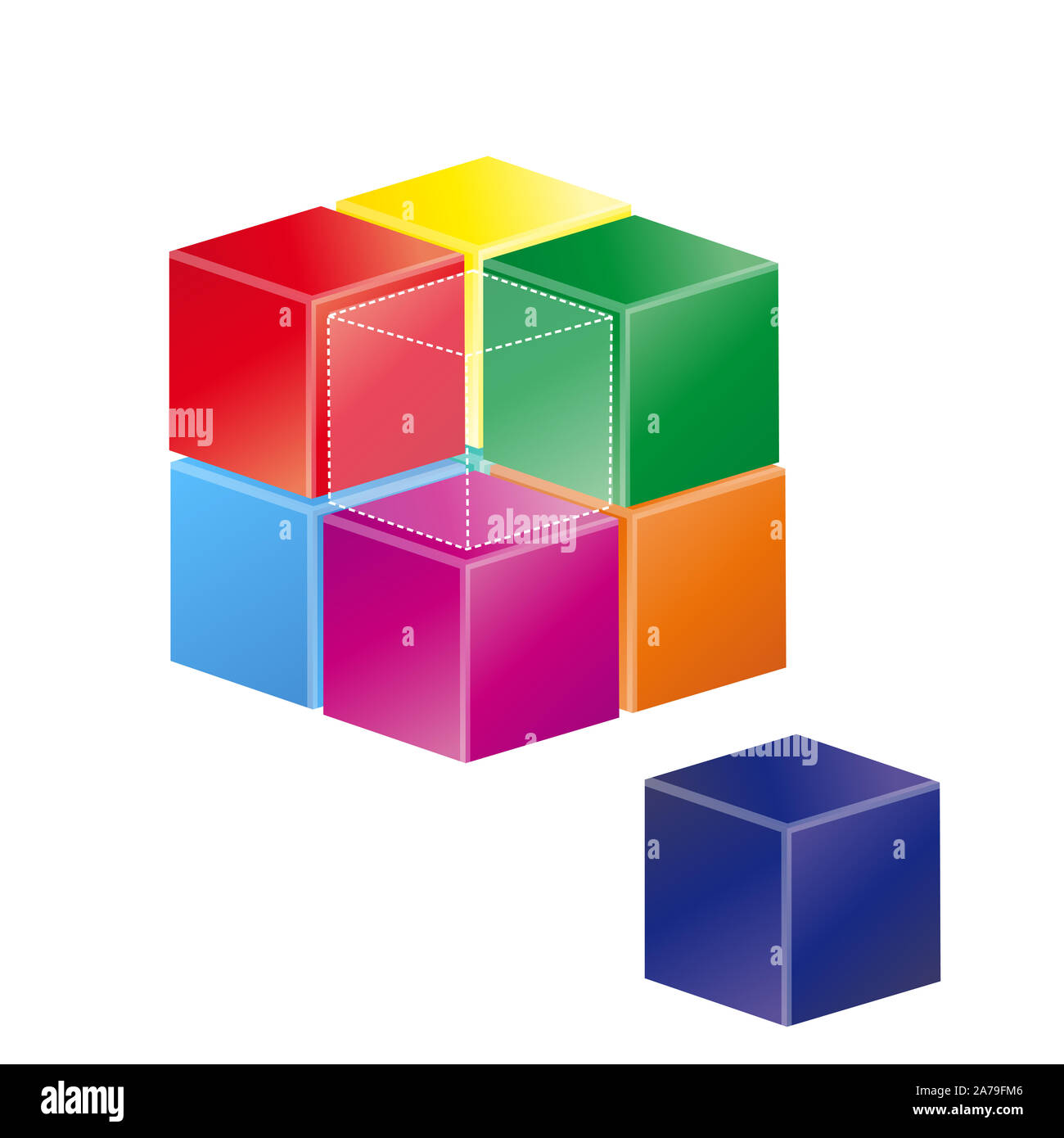 3D Illustration Colored cube 3 D on white background Stock Photo - Alamy