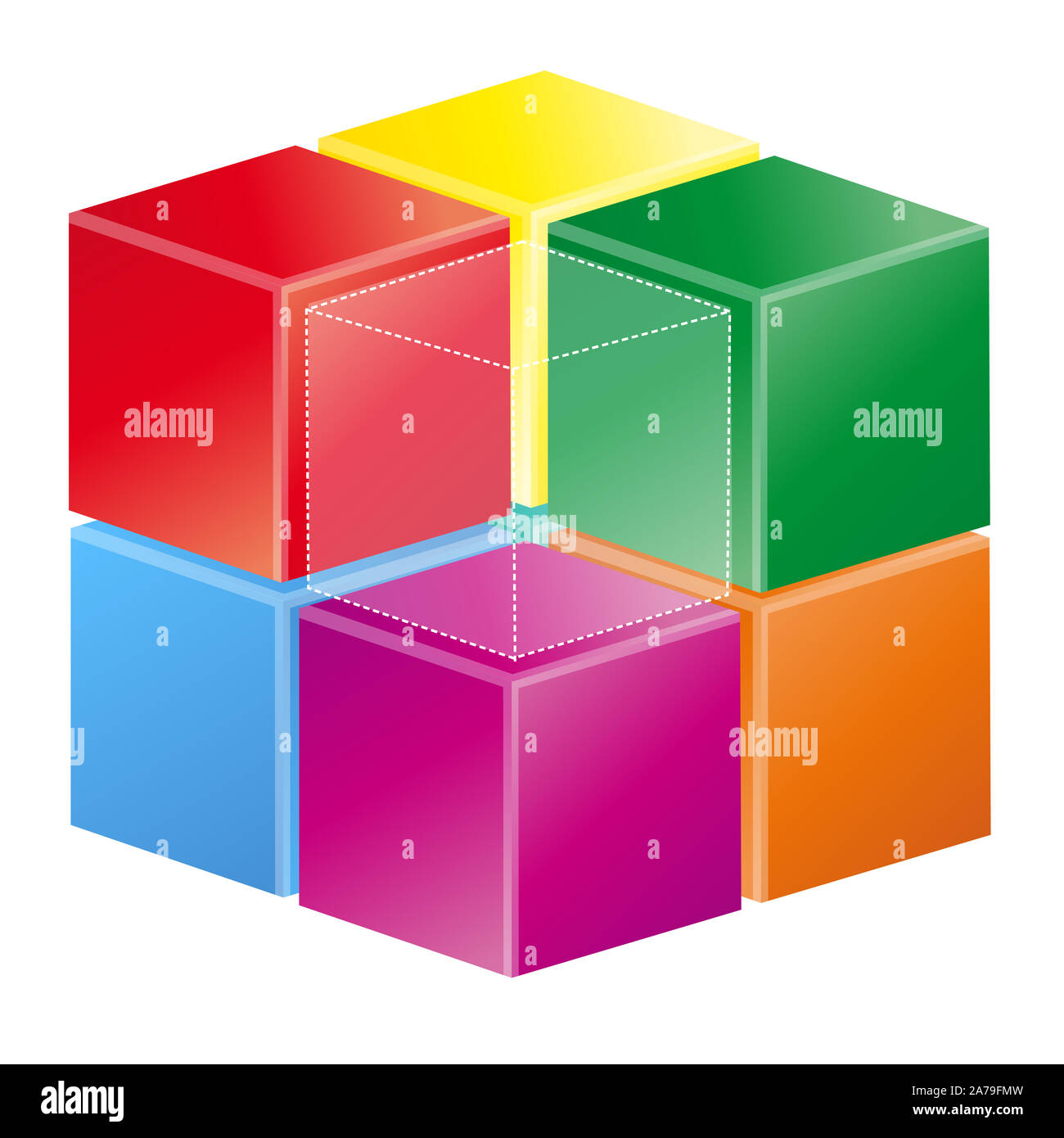 3D Illustration Colored cube 3 D on white background Stock Photo - Alamy