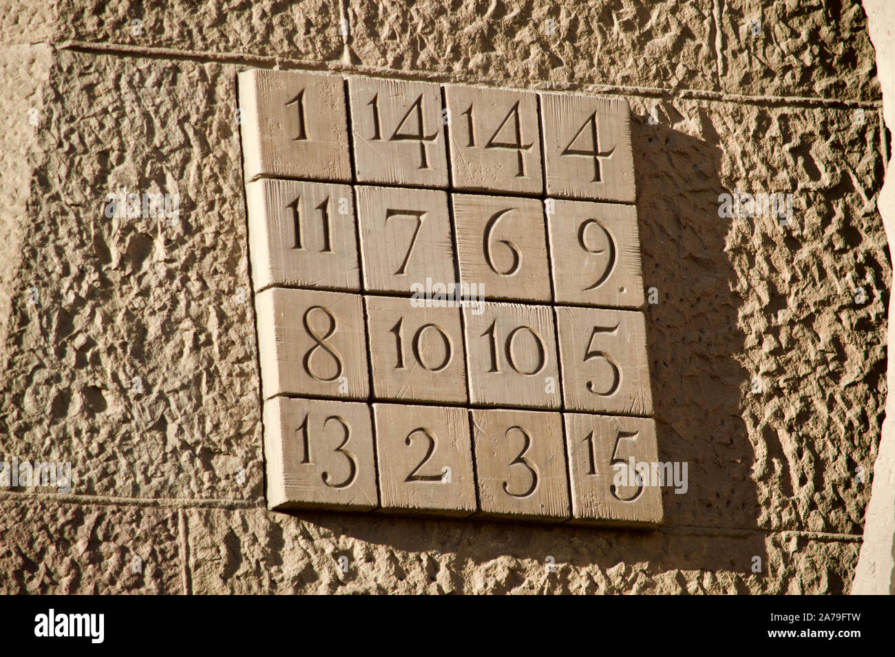 A magic square on the passion facade of La Sagrada Familia in Barcelona ...