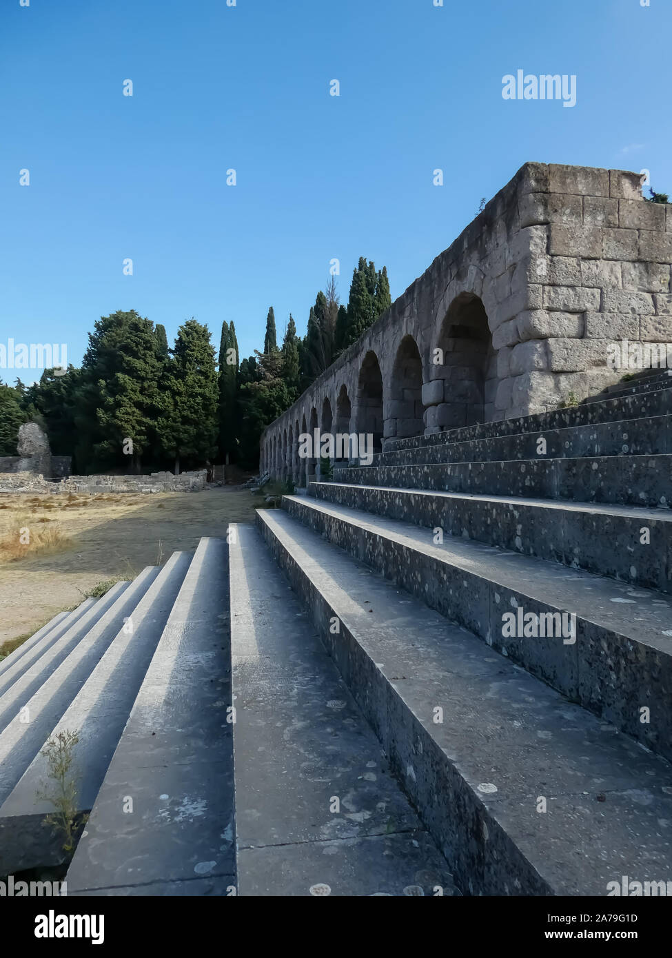 Side view of the staircase of the healing temple Asclepeion Stock Photo ...