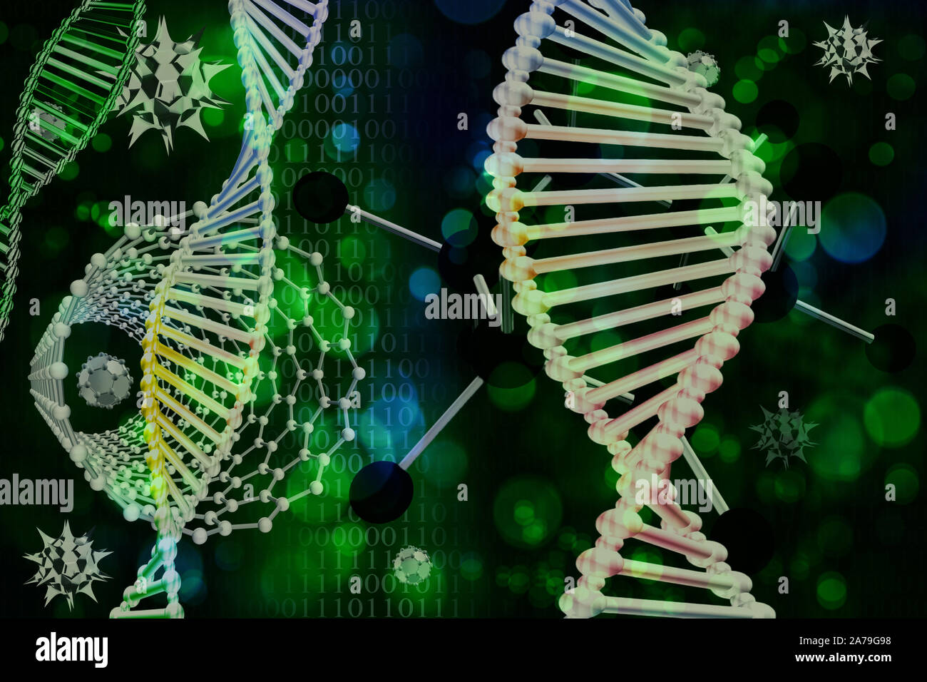 DNA Molecular Background Green Black with Binary Code Stock Photo - Alamy