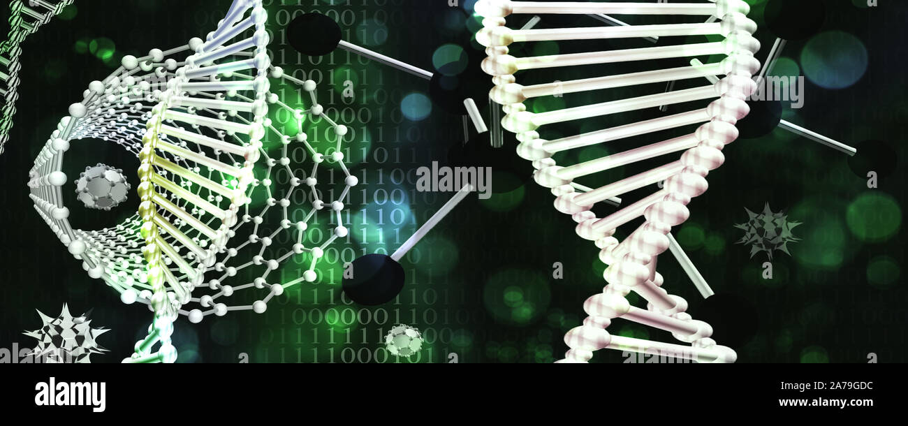 DNA Molecular Background Green Black with Binary Code Stock Photo - Alamy
