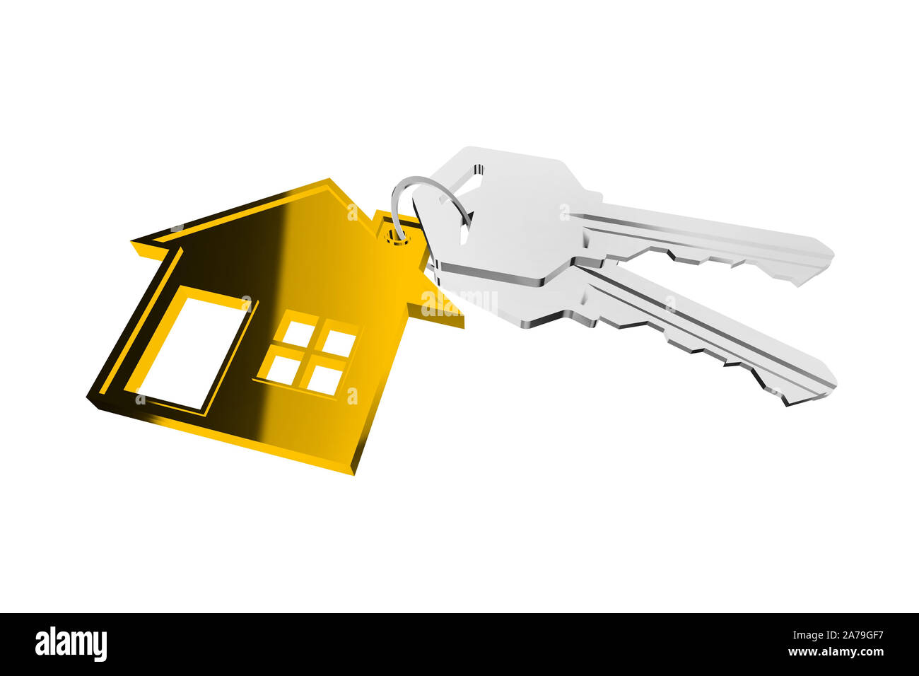 3D key ring with house hanger on white background Stock Photo - Alamy
