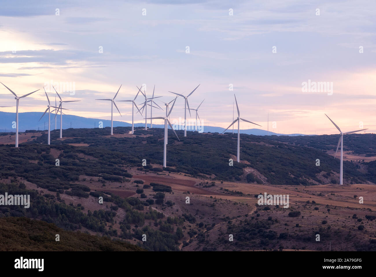 Windmill for electric power production. Landscape with Turbine Green ...