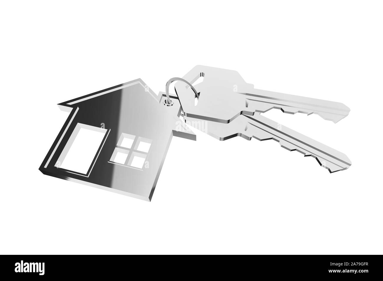 3D key ring with house hanger on white background Stock Photo - Alamy