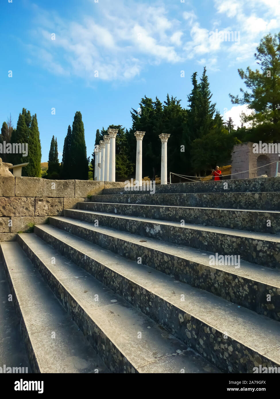 Side view of the staircase the columns of the healing temple Asclepeion ...