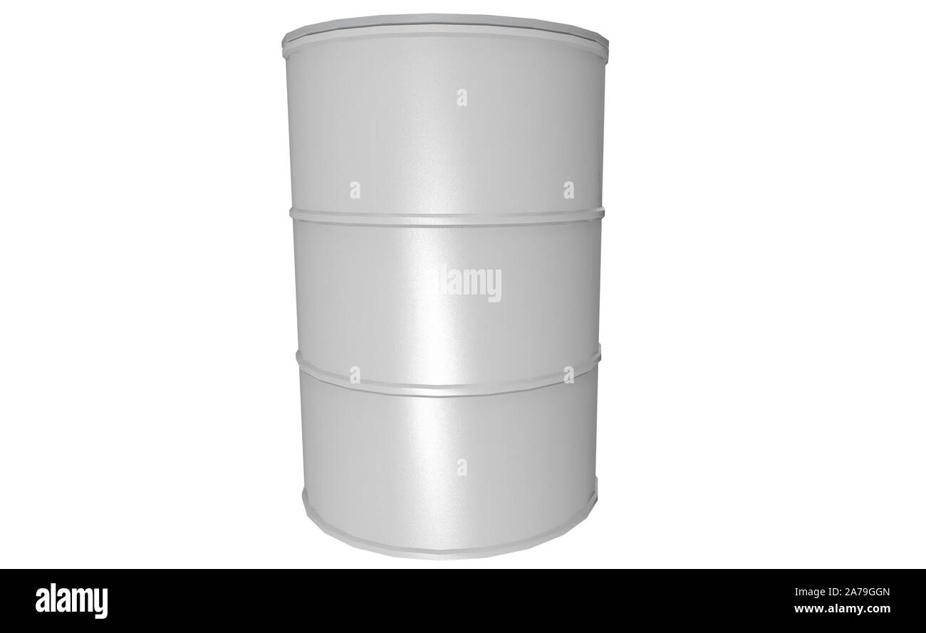 3D metal barrels on white background Stock Photo - Alamy