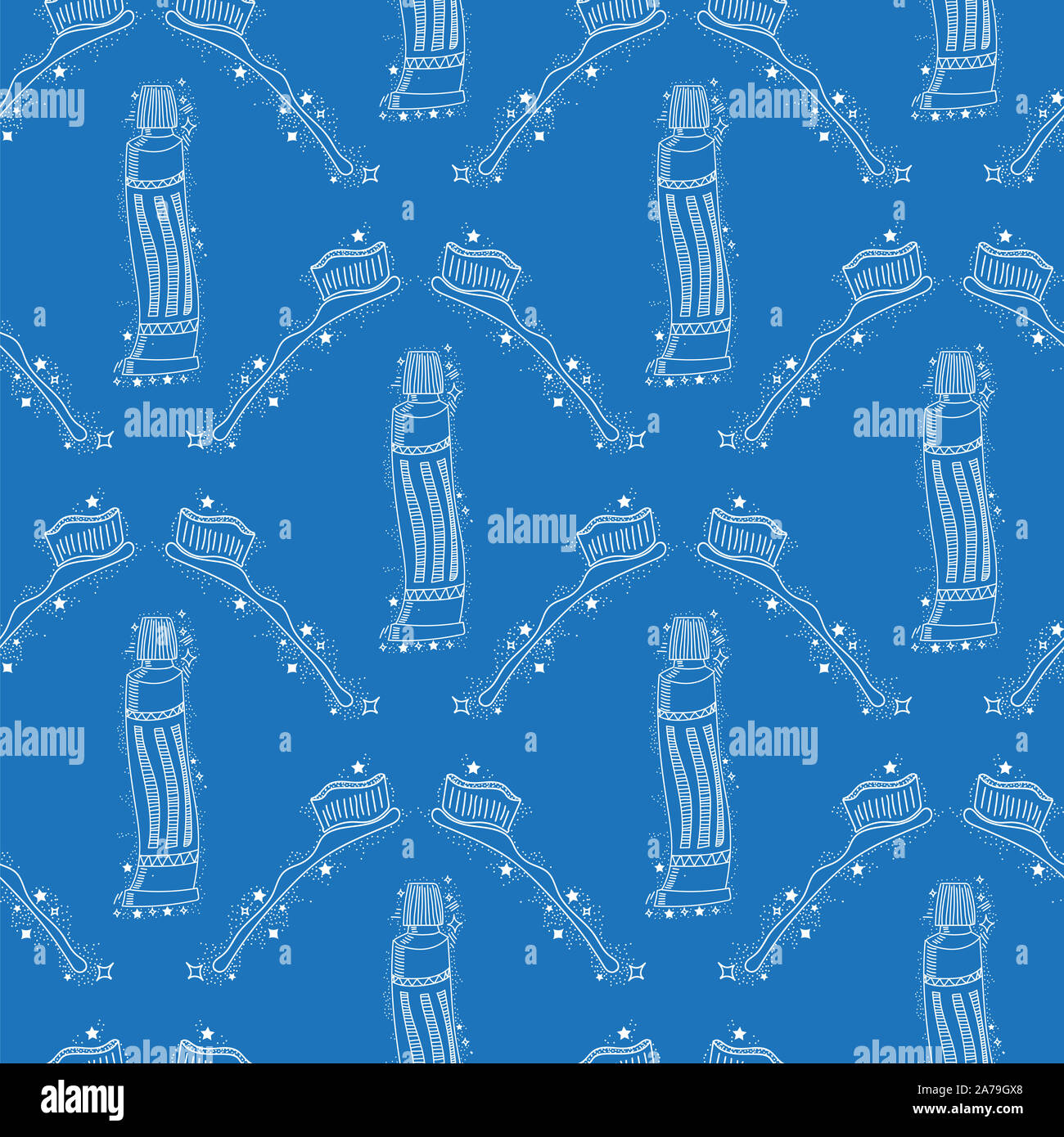 Doodle Medical Seamless Pattern with Toothbrush on Blue Background ...