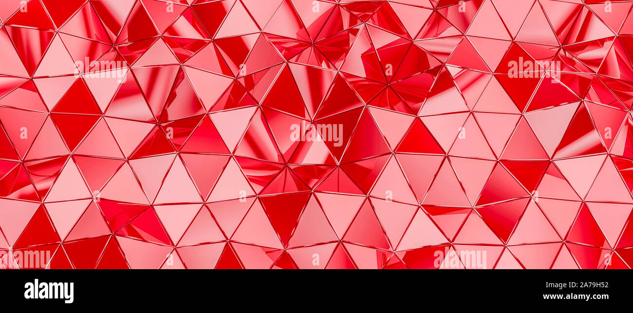 background with triangular polygons in red color. 3d image render Stock ...