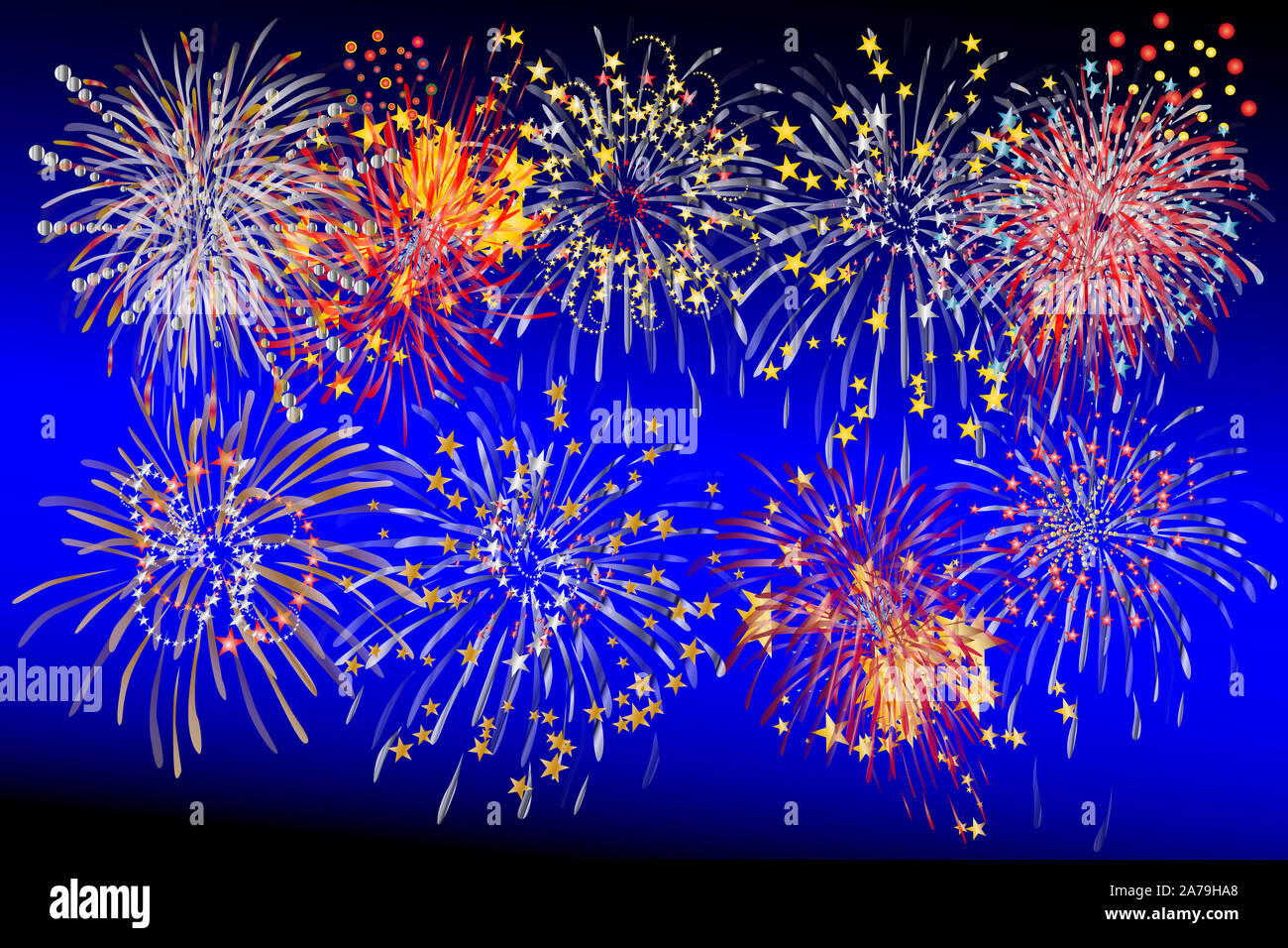 Night fireworks with blue and black sky Stock Photo - Alamy