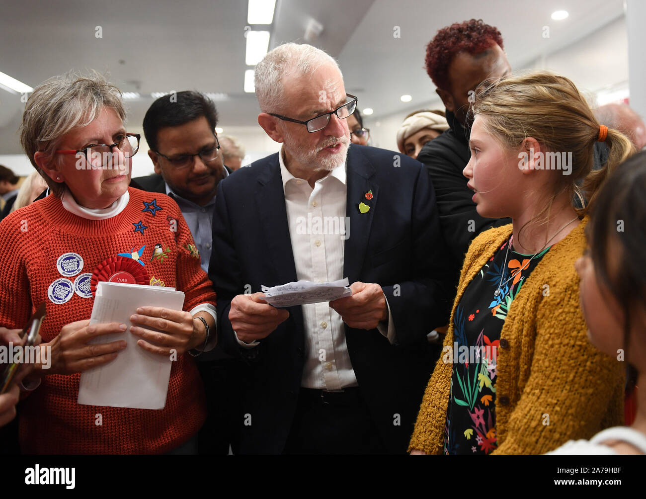 10 year old Zoe Brett gives Labour Leader Jeremy Corbyn a letter on ...