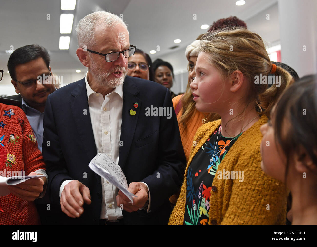 10 year old Zoe Brett gives Labour Leader Jeremy Corbyn a letter on ...