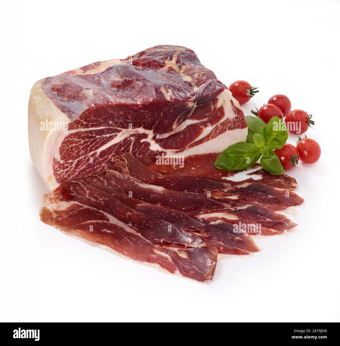 raw ham on white underground Stock Photo - Alamy