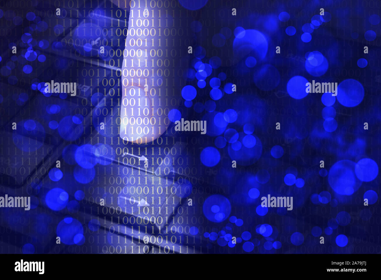 Blue Binary Code with Bokeh and Keyboard Futuristic Stock Photo - Alamy