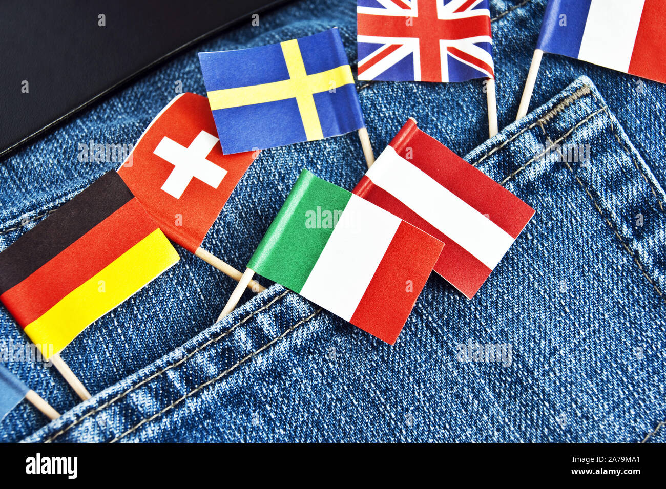 Europe Flags in jeans pocket Stock Photo - Alamy