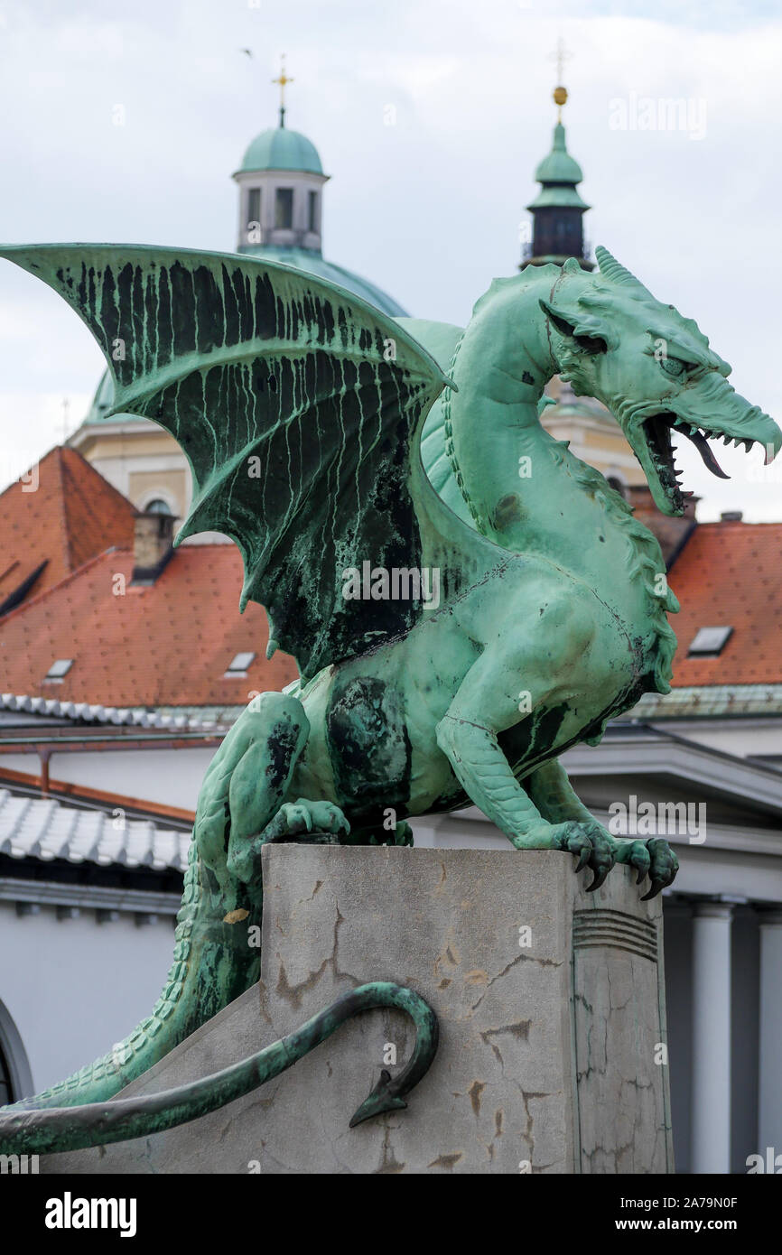 Bronze statues of Dragon, Dragons bridge, Zmajski most, Ljubljana ...