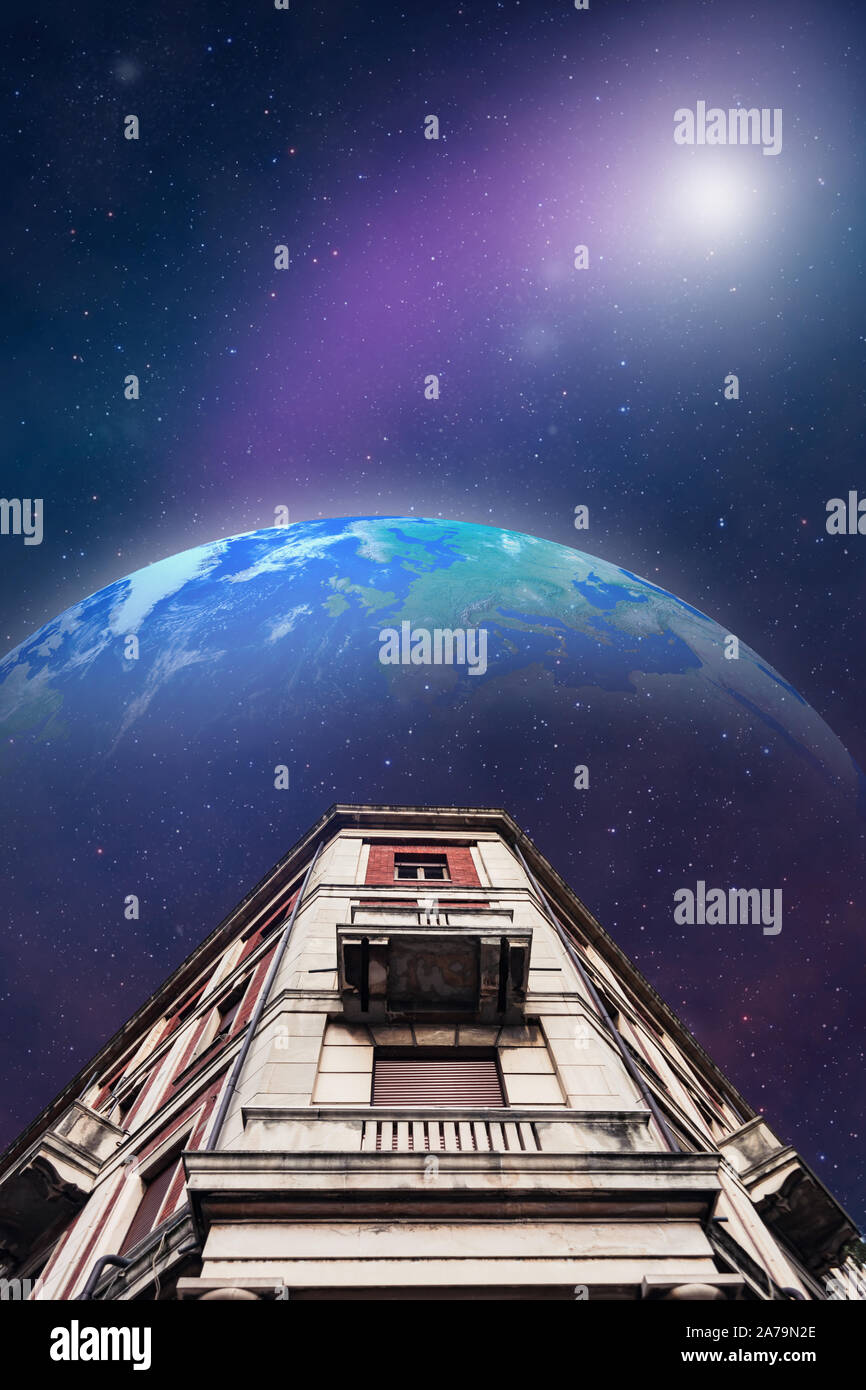 Beautiful abstract surreal landscape and earth cosmos space collage ...