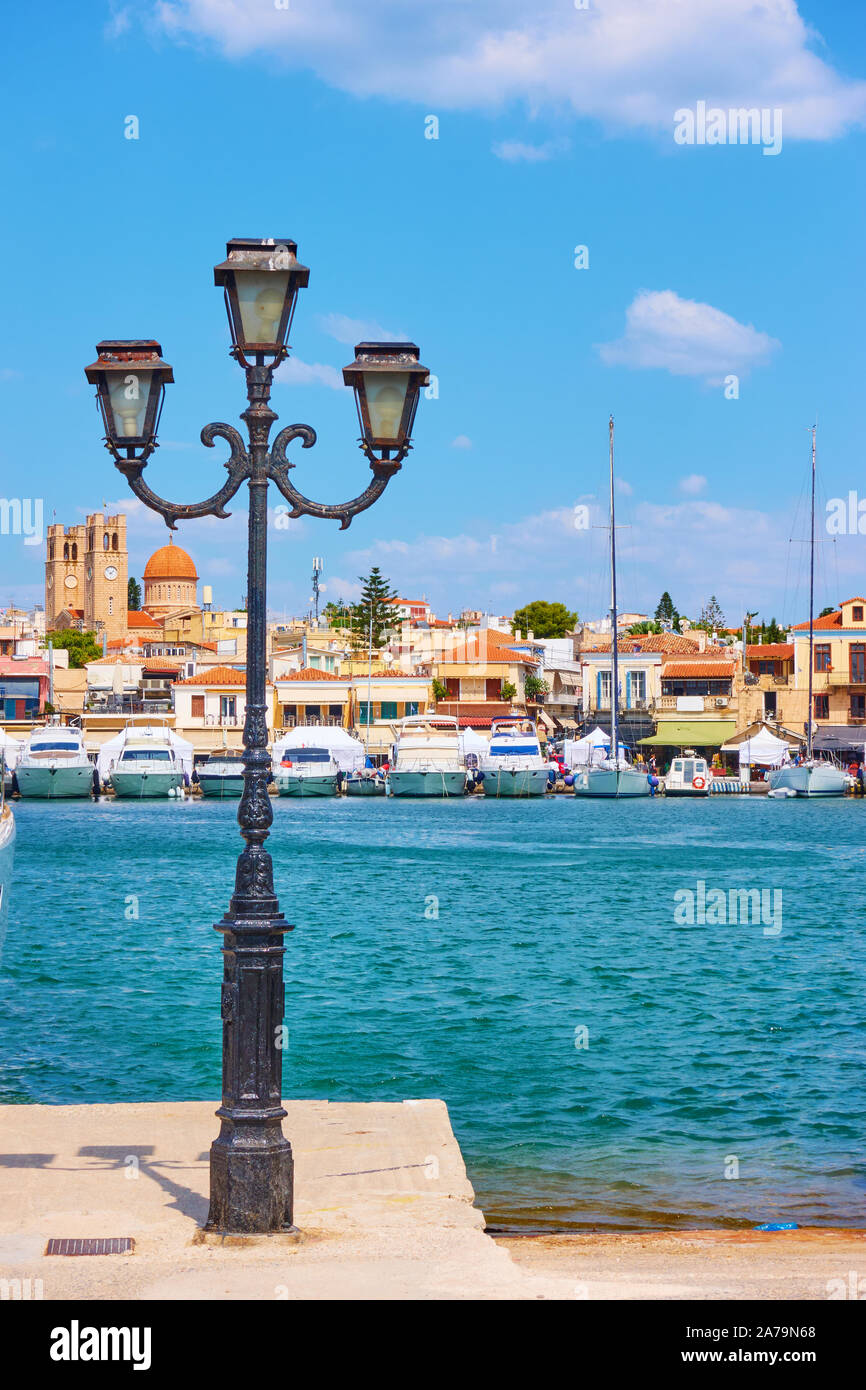 Port and waterfront in Aegina town, Saronic Islands, Greece Stock Photo ...