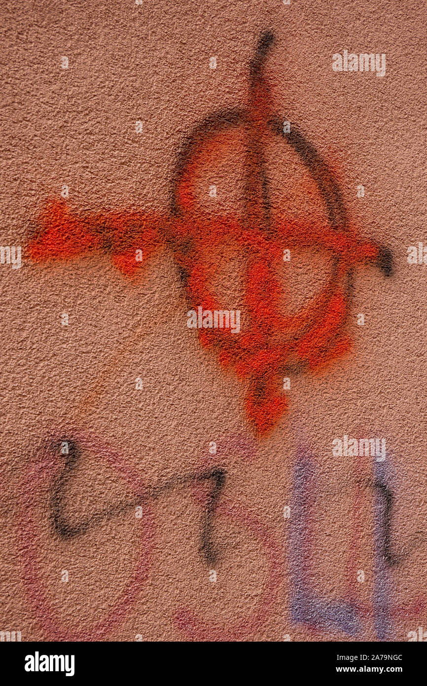 Celtic cross, far-right wing symbol painted on a walll, Ljubljana ...