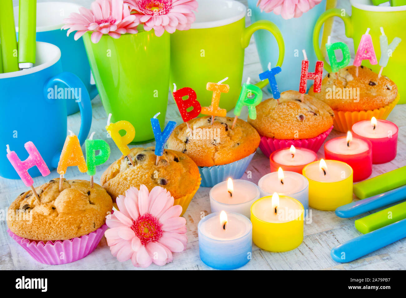 Happy Birthday - Party - Decoration and cake Stock Photo - Alamy