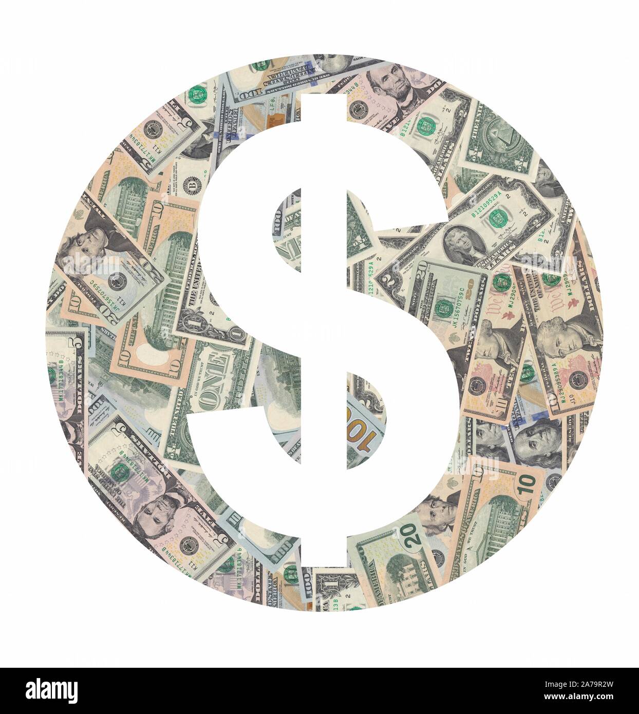 Silhouette of a dollar sign - american currency USD - formed with ...