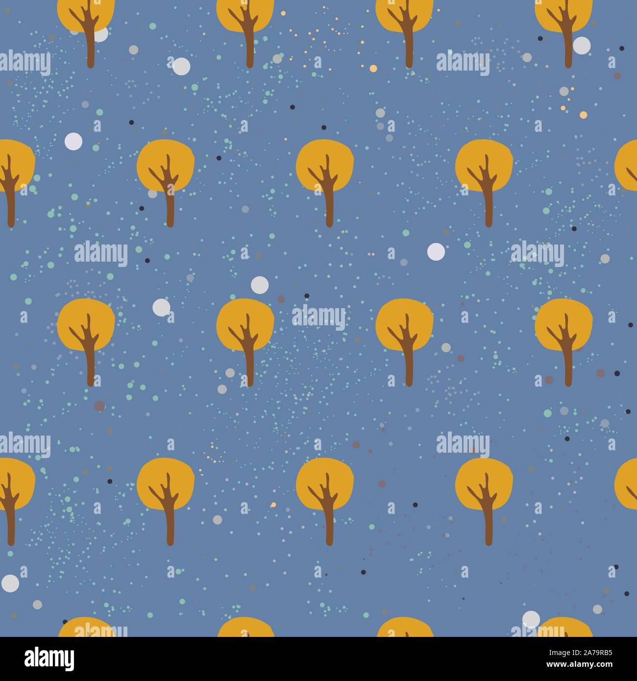 Seamless Tree Pattern with yellow trees and dotted background. Vector ...