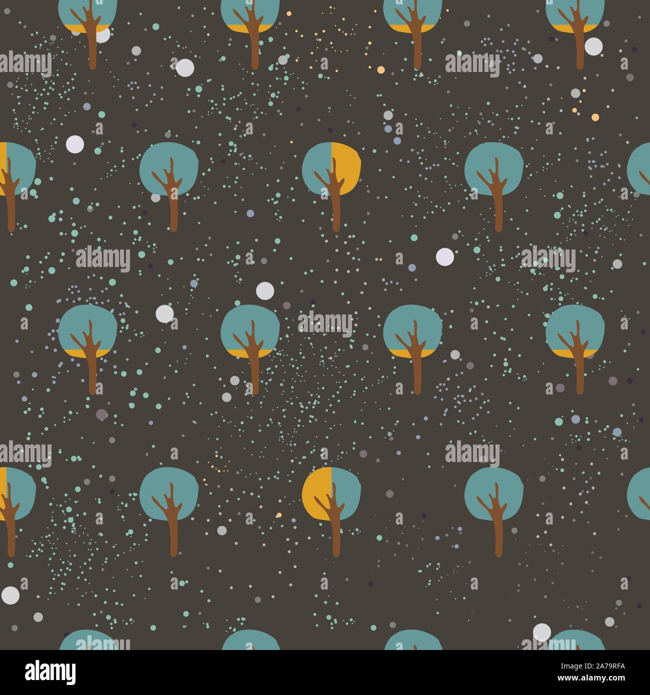 Cute Autumn Pattern with small trees on modern dotted background ...