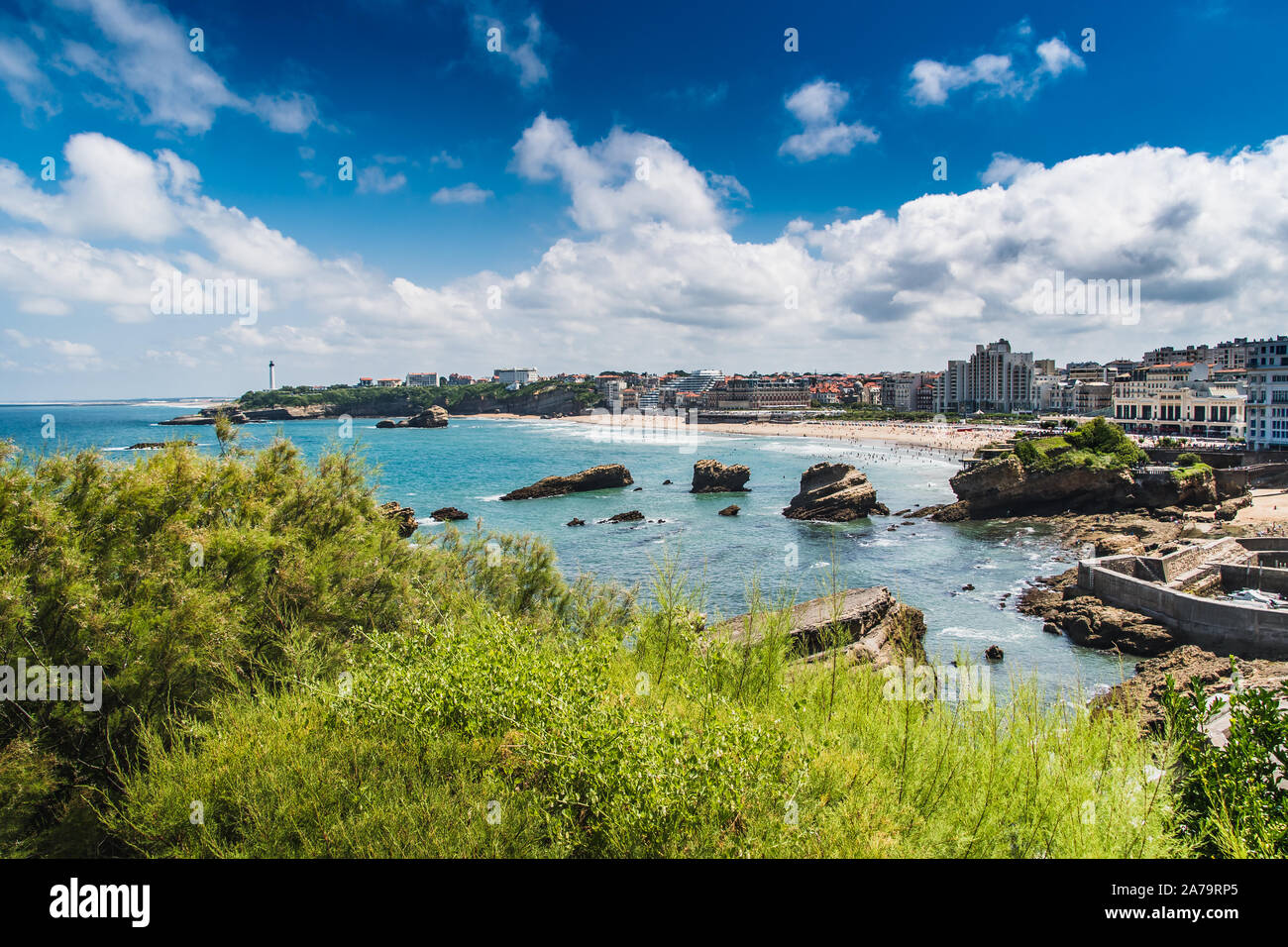 City of Biarritz with its lighthouse and these typical houses and old ...