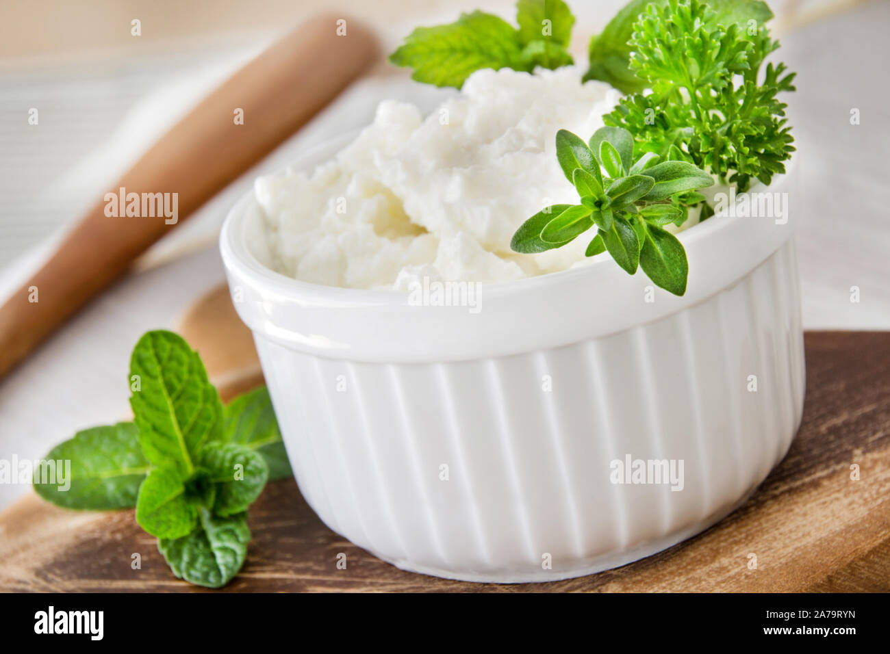Curd cheese and herbs Stock Photo - Alamy