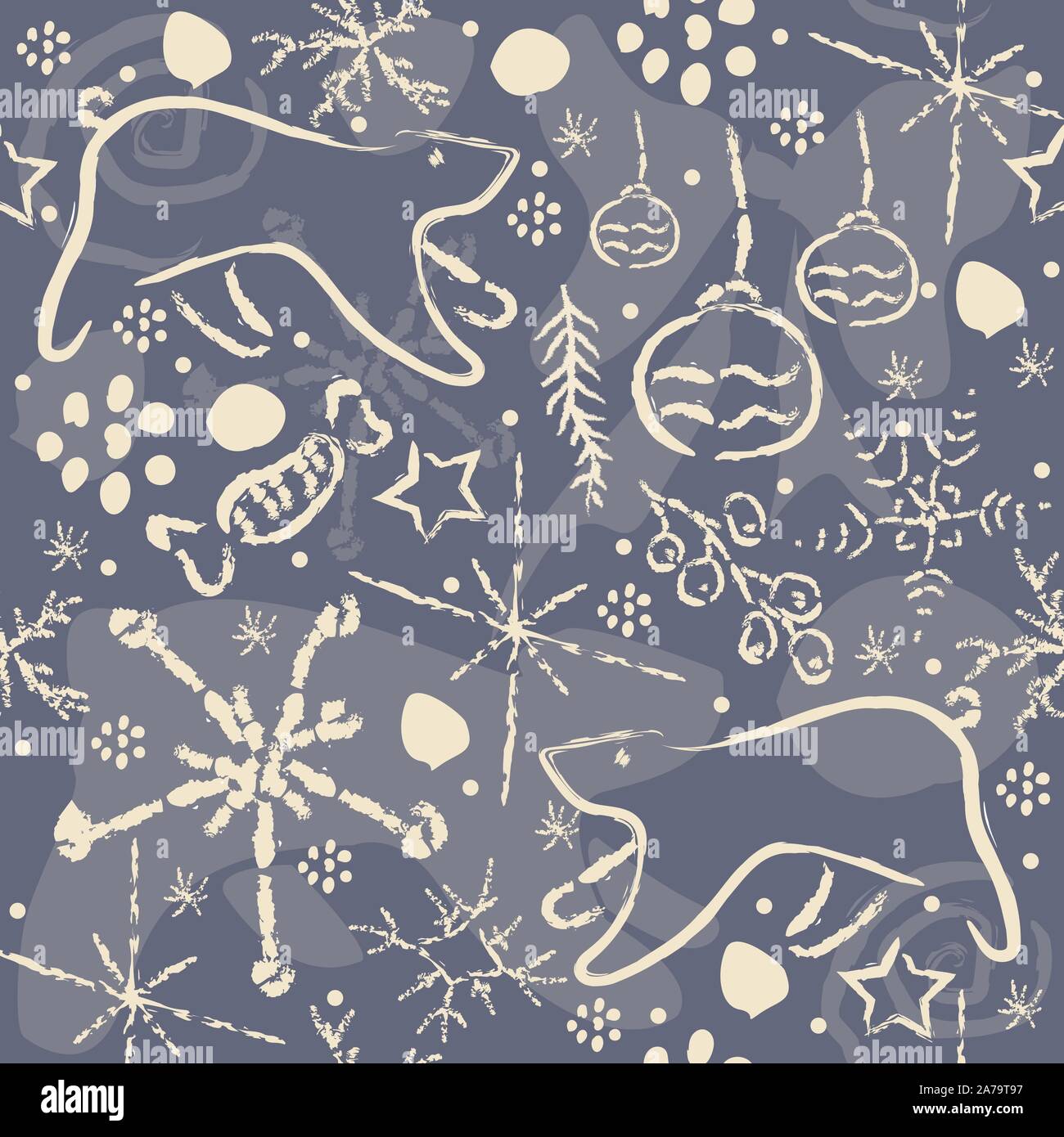Winter Seamless Pattern with snowflakes and funny doodles. Vector ...