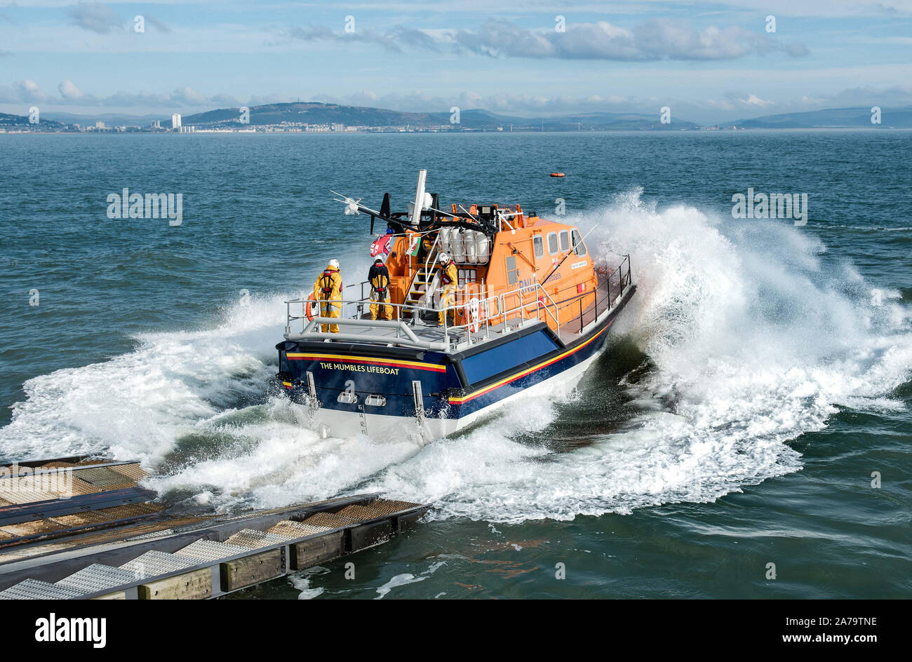 The RNLI Tamar class lifeboat stationed at The Mumbles creates a big ...