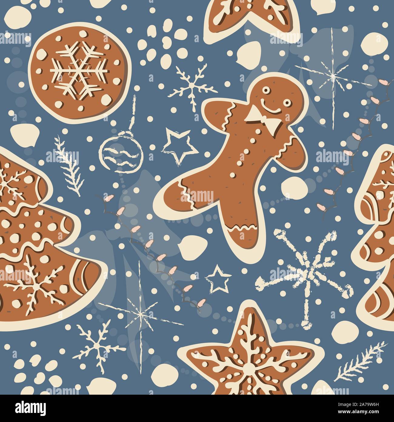 Cute Seamless Winter Background with gingerbread cookies. Winter ...